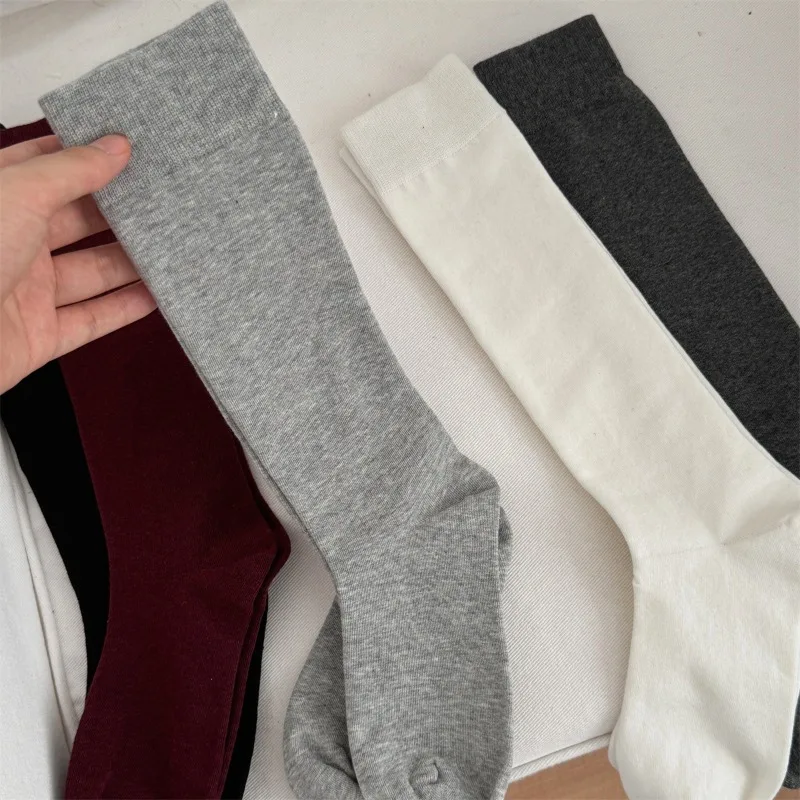 White Socks Women's Solid Color Seamless Cotton Knitted Stockings ...