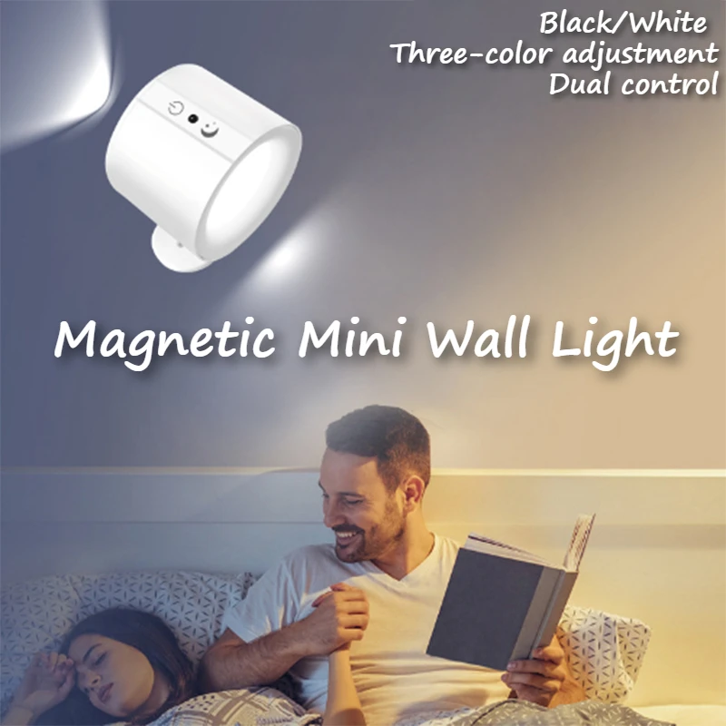 LED-Mini-Magnetic-Wall-Light-Simple-Black-White-Dual-Head-Lighting ...