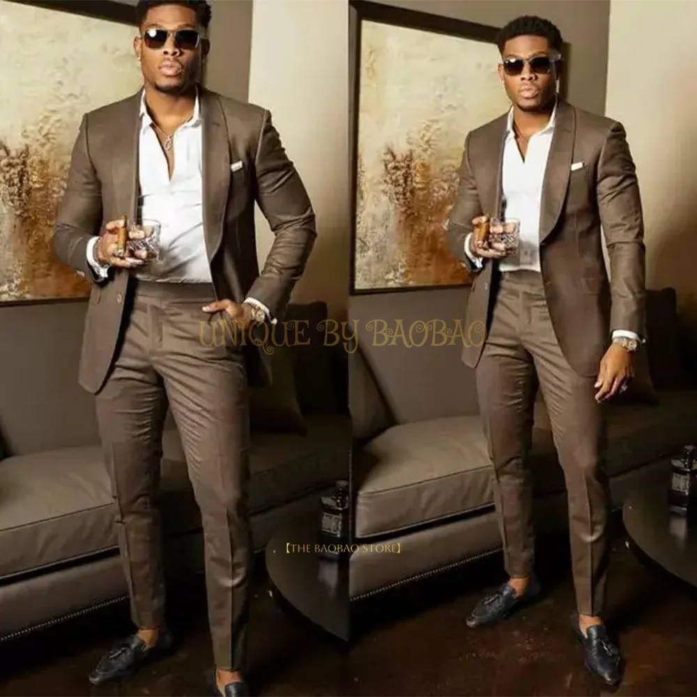 Men-s-Brown-2-piece-Suit-Jacket-Pants-Shawl-Collar-Single-breasted ...