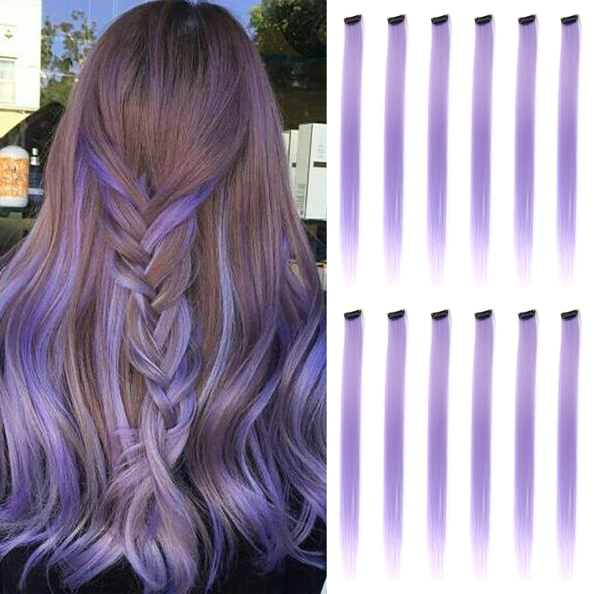 Colored-Hair-Extensions-Lilac-color-Clip-in-Hair-Extension-12-PCS ...
