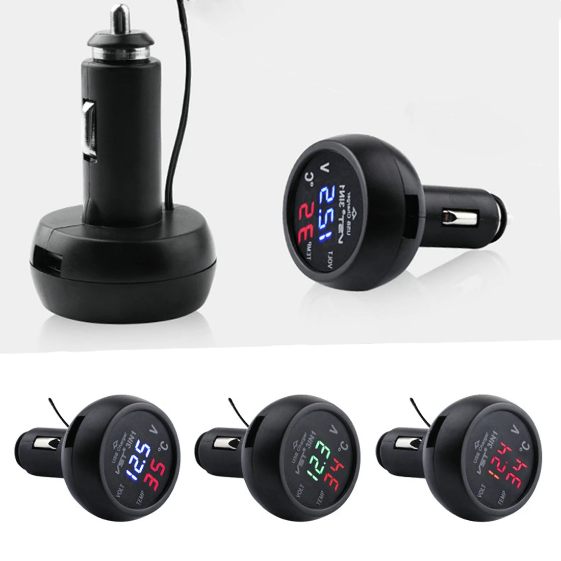 3-in-1-Digital-LED-Car-Cigarette-Lighter-Voltmeter-Thermometer-Car ...