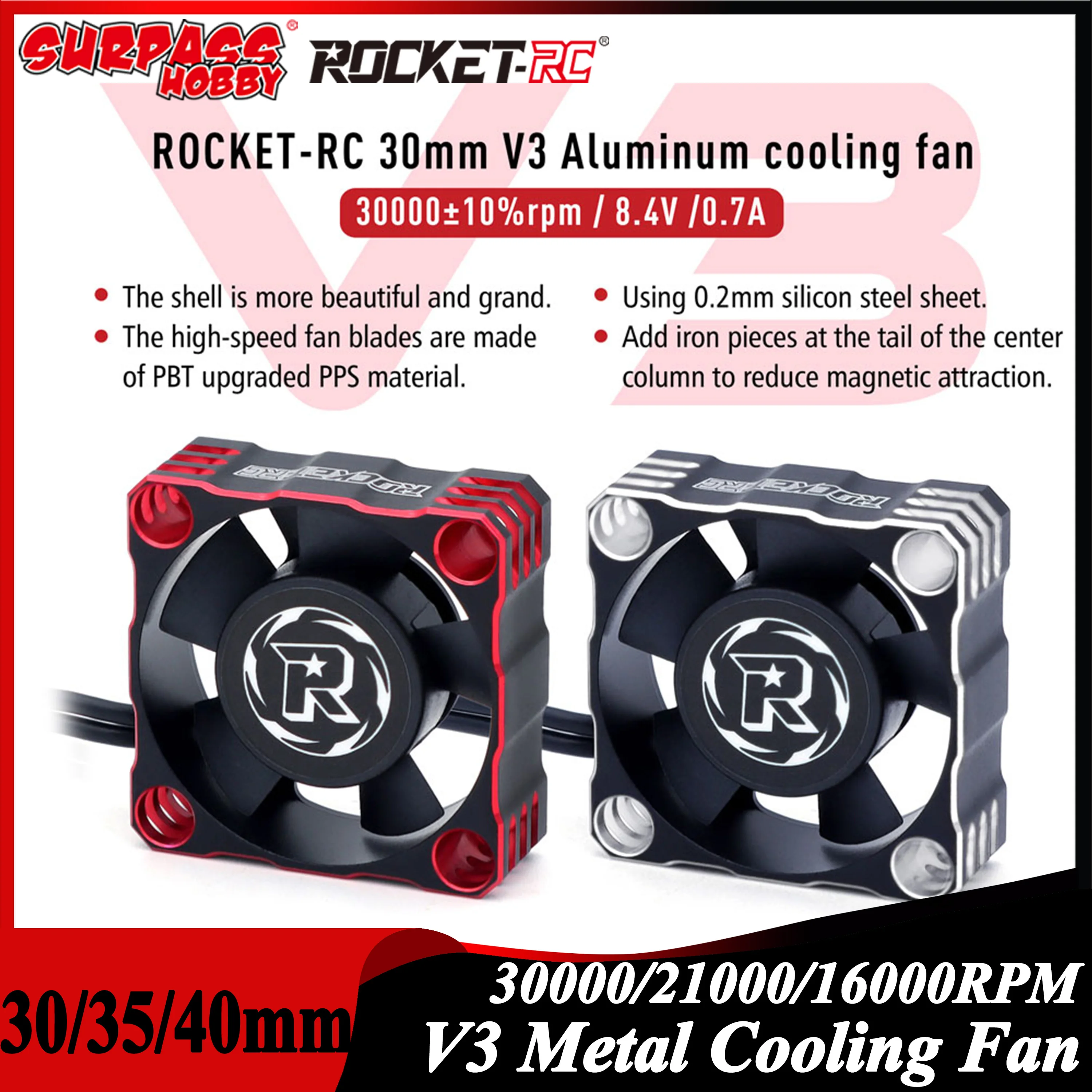 SURPASS HOBBY Rocket 30mm 35mm 40mm V3 Metal Cooling Fan 8.4V 30000 ...