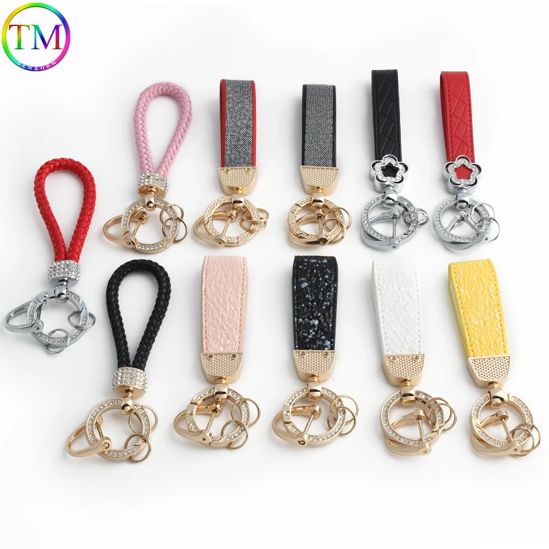 Exquisite-Diamond-PU-Leather-Car-Key-Chain-Custom-Logo-Leather-Car ...