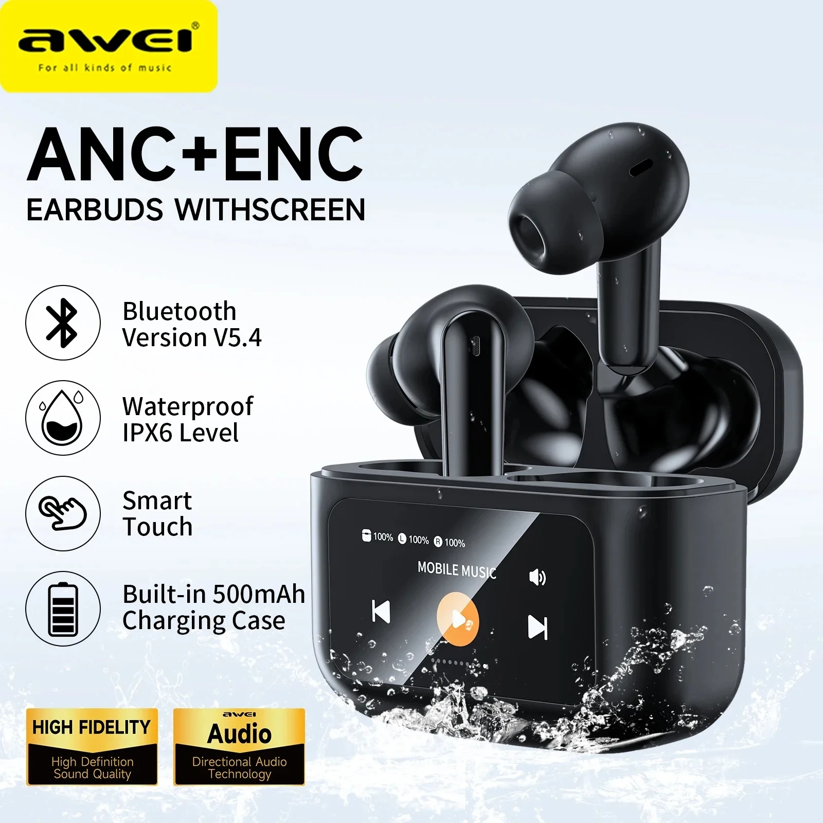 AWEI-T56-ANC-Wireless-Bluetooth-V-5-4-Earphones-Noise-Reduction ...