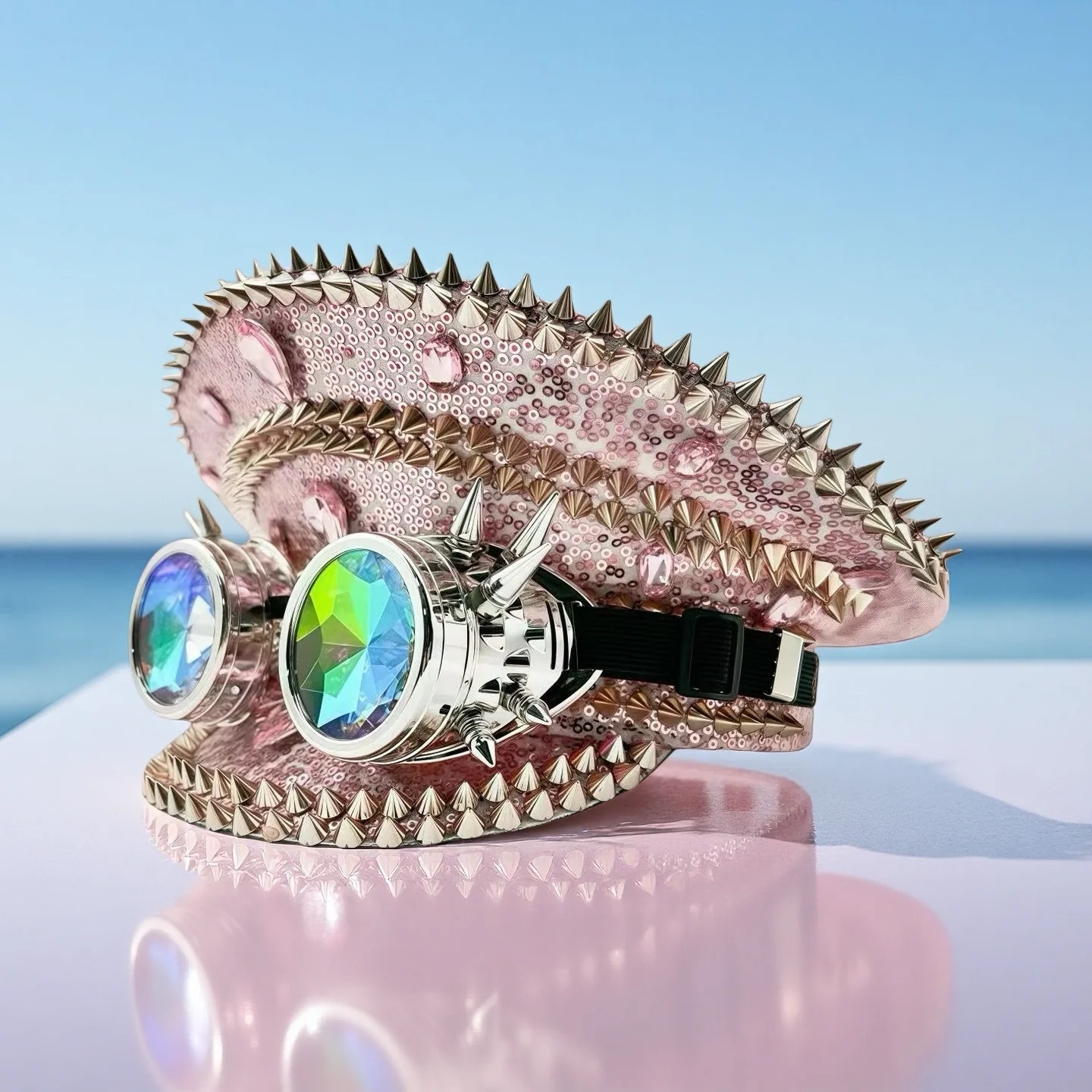 HongLuan Pink Bling Steampunk Captain Hat Rhinestone with Goggles for ...