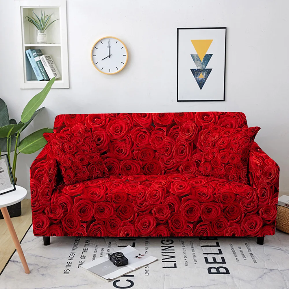 Red Flowered Couch Furniture