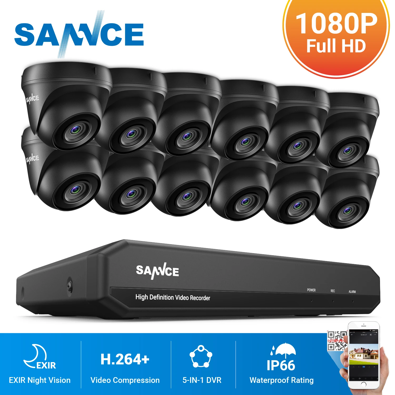 SANNCE 16CH 1080N DVR 1080P Security camera CCTV system 12pcs 1080P ...