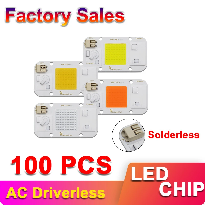 Factory Sale 100 pcs/lot Driveless Welding Free 220V Chip LED 50W Cob ...