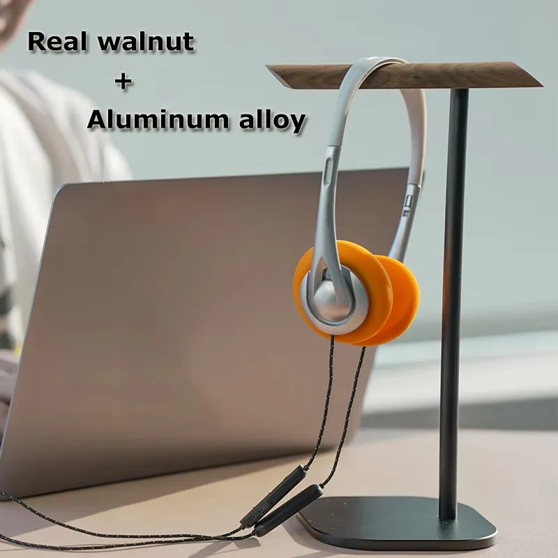Universal-Wooden-Headphones-Stand-Real-Walnut-Wood-Aluminum-Alloy-Dual ...