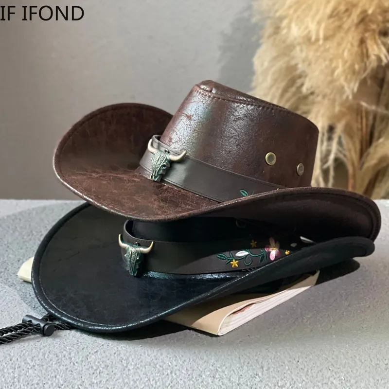 Moda-testa-di-mucca-decorare-cappello-da-Cowboy-occidentale-in-ecopelle ...