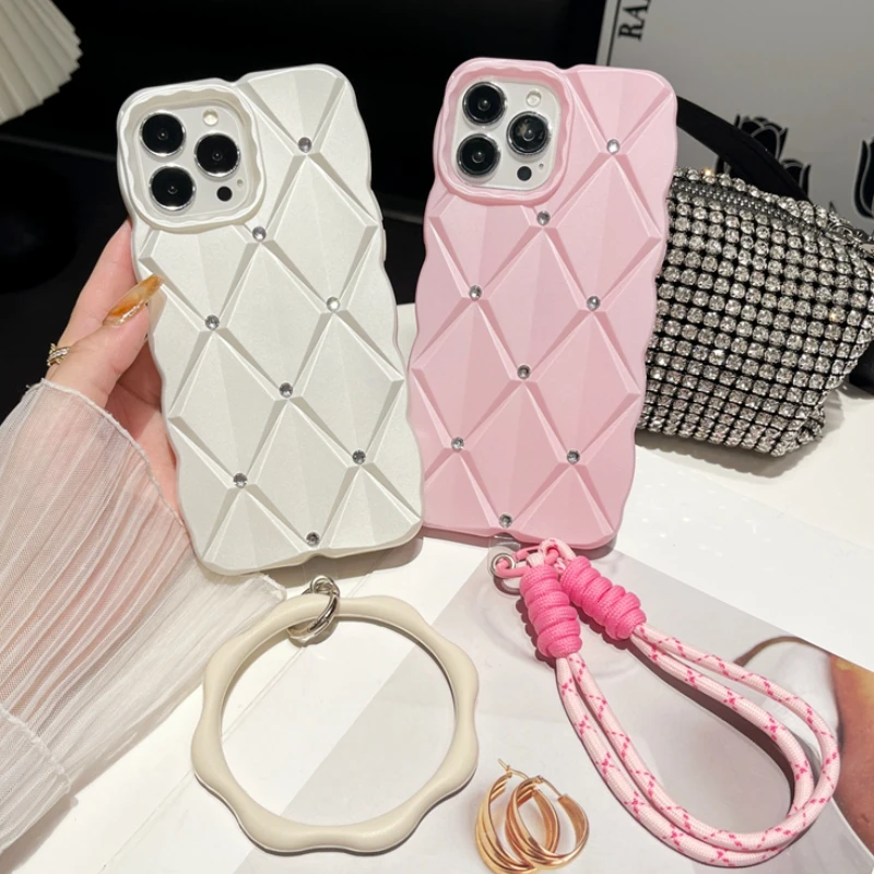 Luxury-Rhombus-Diamond-With-Hand-Strap-Phone-Cases-For-iPhone-14-15-13 ...