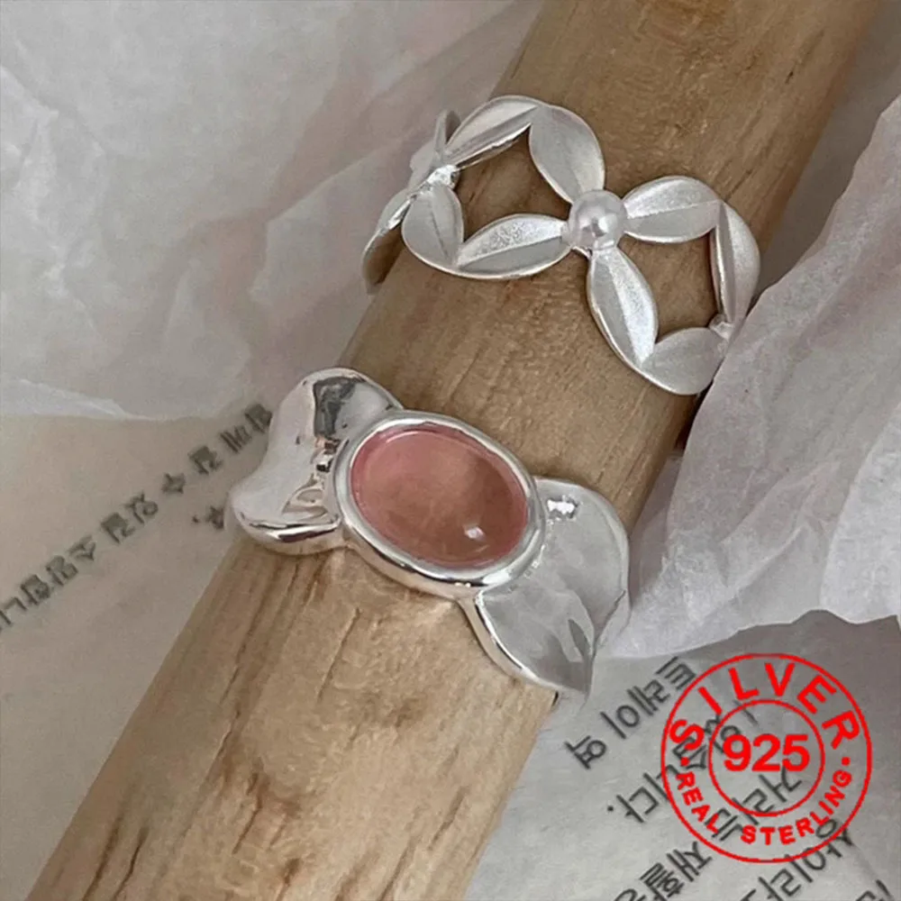 BF-CLUB-Silver-Color-Rings-for-Women-Fashion-Geometric-Handmade-Irregular-Flower-Pink-Stone-Ring ...
