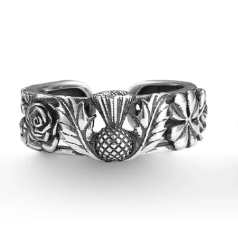 SrRetro-Rose-Clover-Thistle-Lucky-Opening-Ring-Versatile-Index-Finger ...