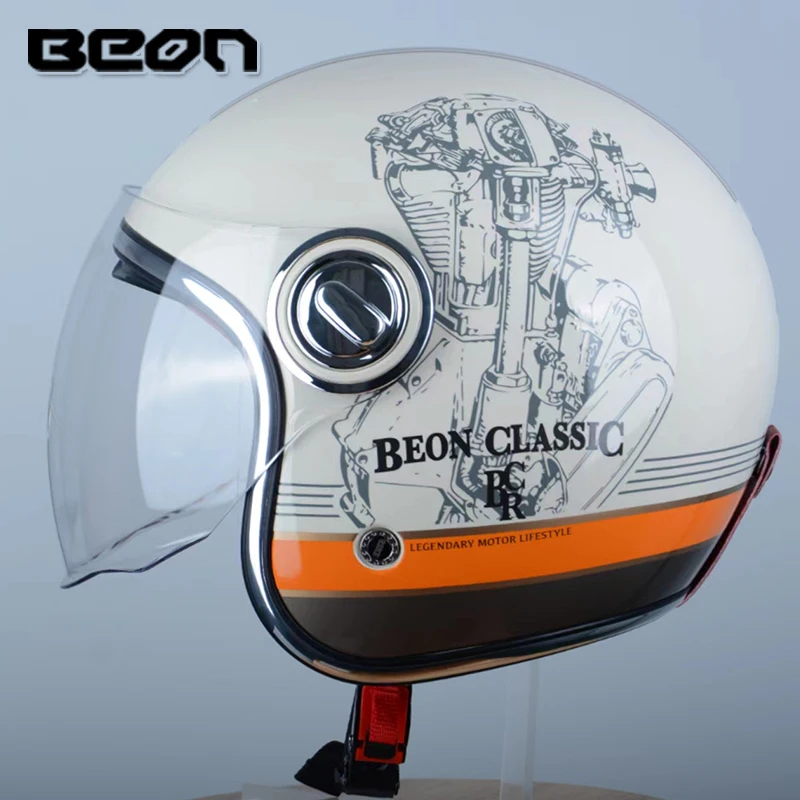 BEON B108A Casco de motocicleta 3/4 cascos abiertos motocross vintage ...