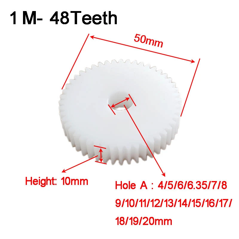 1m 48 Teeth Gear Od=50mm Thickness 10mm Plastic Pom Cog Wheels 48t ...