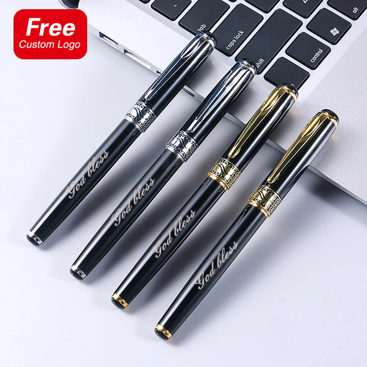 5Pcs-Classic-Black-Business-Gift-Pen-Custom-Logo-Metal-Ballpoint-Pen ...