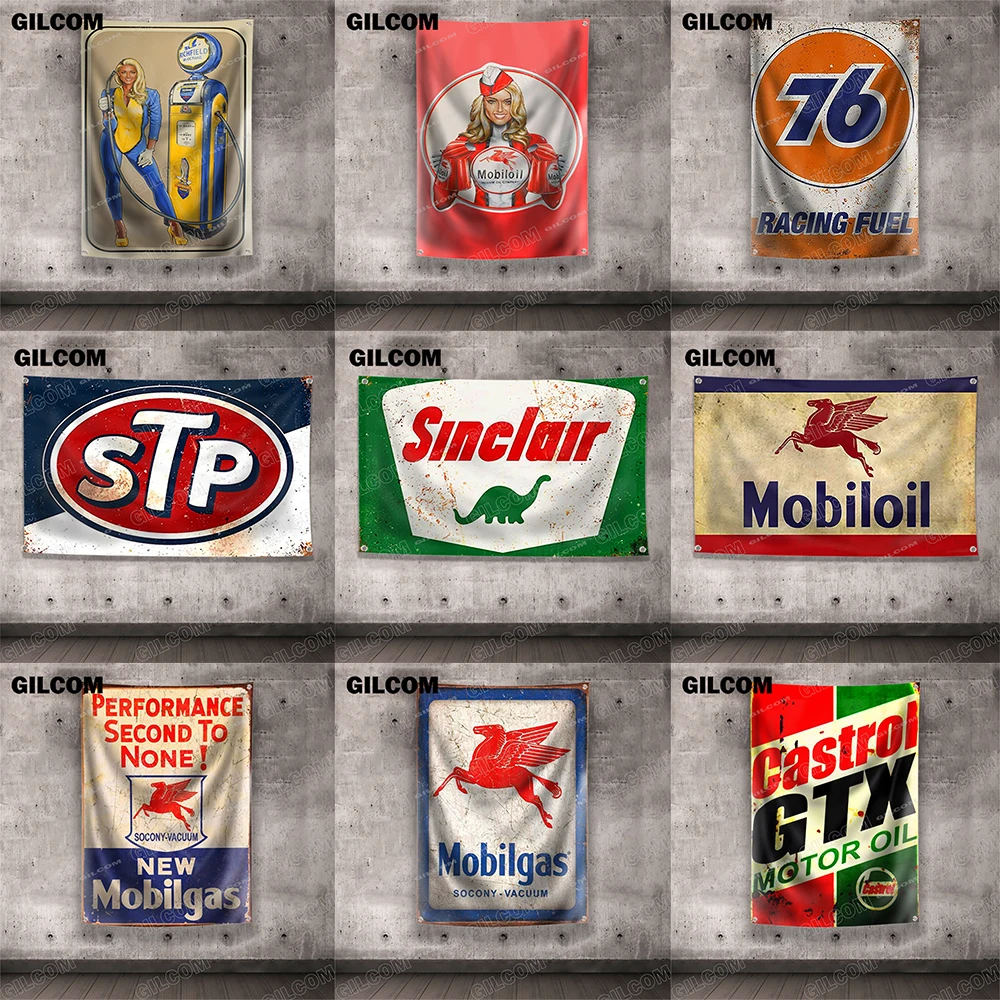 Mobiloil-Flag-Oil-And-Gas-Producers-Vintage-Signs-STP-Poster-Advertise ...