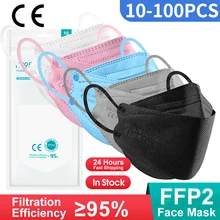 10 200PCS mascarillas FFP2 Face Mask CE Approved FPP2 Disposable KN95 KF94 Facial Mouth Black ...