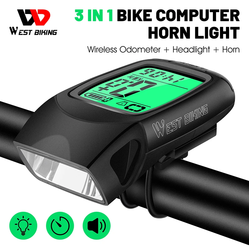 WEST BIKING 3 in 1 Wireless Bike Computer With Horn USB Rechargeable ...