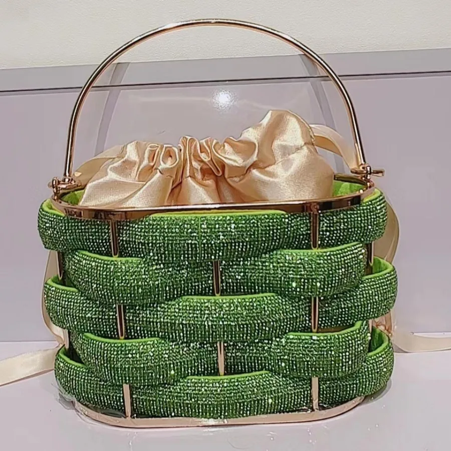 Luxury-Satin-String-Metal-Cage-Metal-Ring-Handle-Handbag-Glitter-Shiny ...