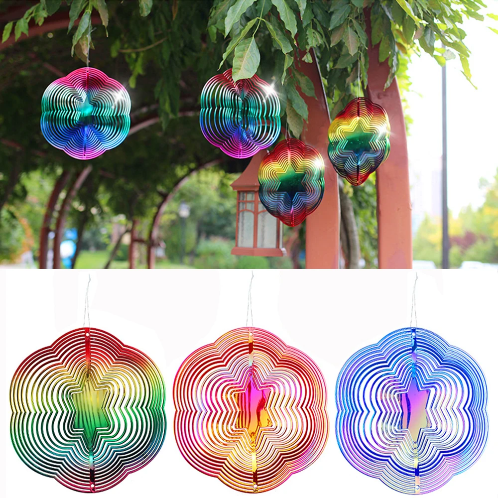 3D-Flower-Metal-Mirror-Rotating-Wind-Chimes-Hanging-Pendant-Keep-Bird ...