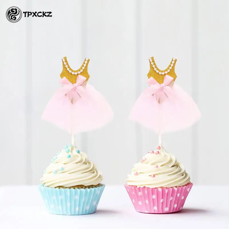5pcs Girls Birthday Cupcake Topper Decor Glitter Princess Tutus Dress ...