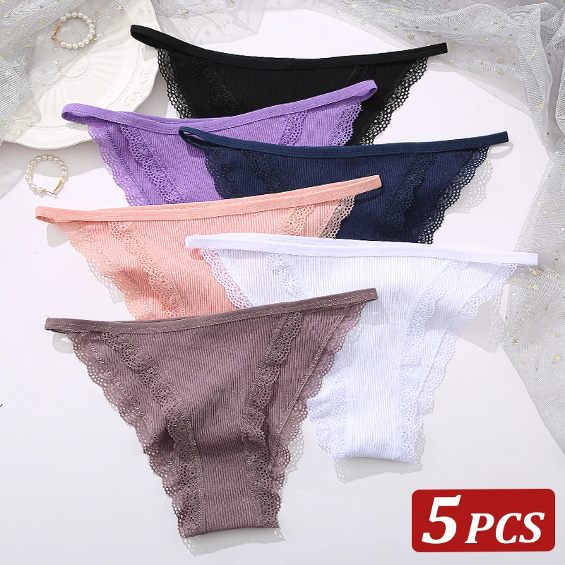 5Pcs/Set Lace Cotton Solid Briefs For Women Sexy Comfortable Panties ...