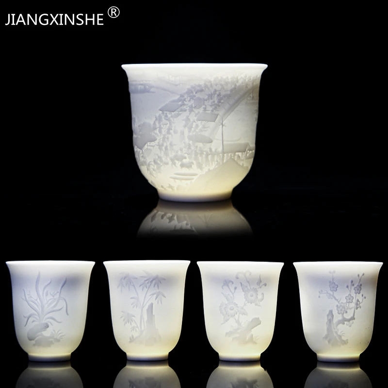 Chinese White Porcelain Tea Cup Hand Three-dimensional Relief Tea Bowl ...