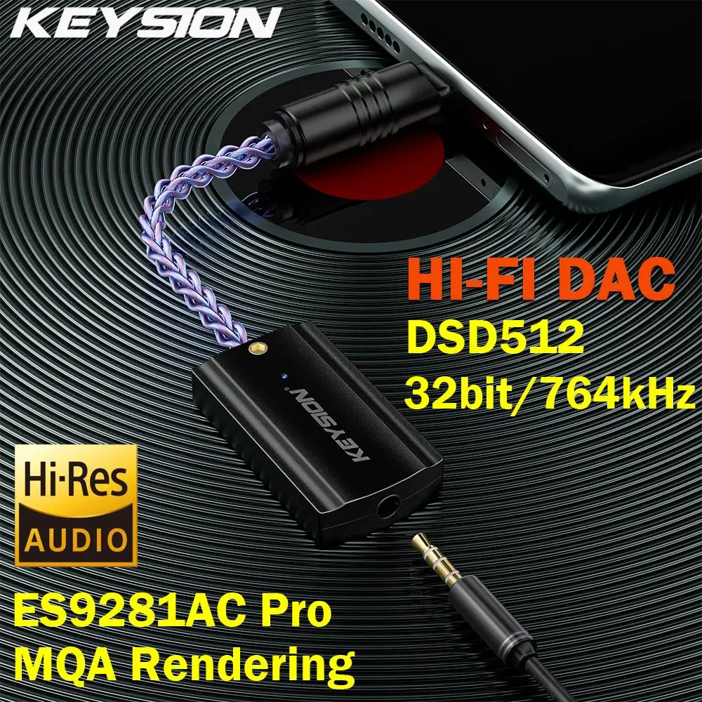 KEYSION USB C 타입 3.5mm DSD512 256 MQA Hi Fi DAC 오디오 칩 디코더 헤드폰 앰프 어댑터 ...