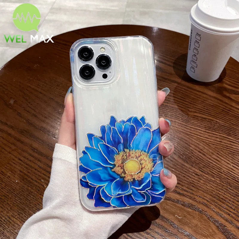Elegant-Blue-flower-Phone-Case-For-iPhone-14-13-12-11-Pro-Max-Colored ...