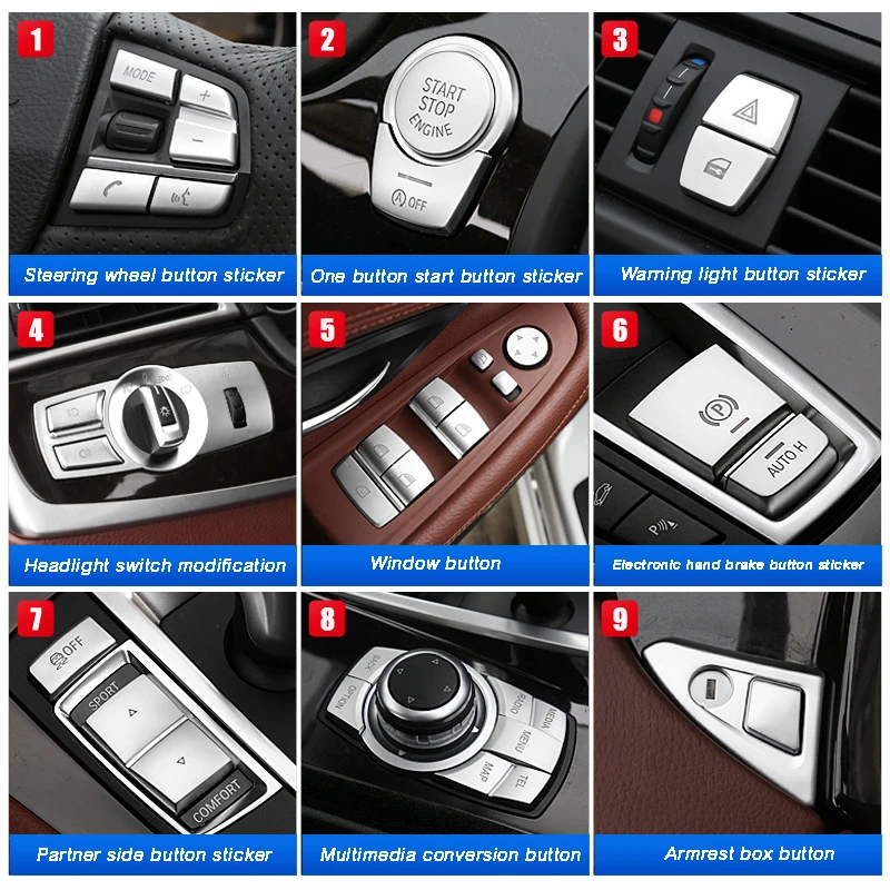 Chrome ABS Car interior Buttons Sequins Decoration Cover Trim Decals ...
