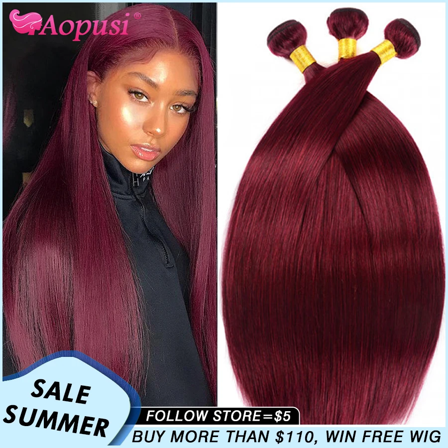 Aopusi-99J-Straight-Brazilian-Human-Hair-Bundles-Burgundy-Red-Straight ...