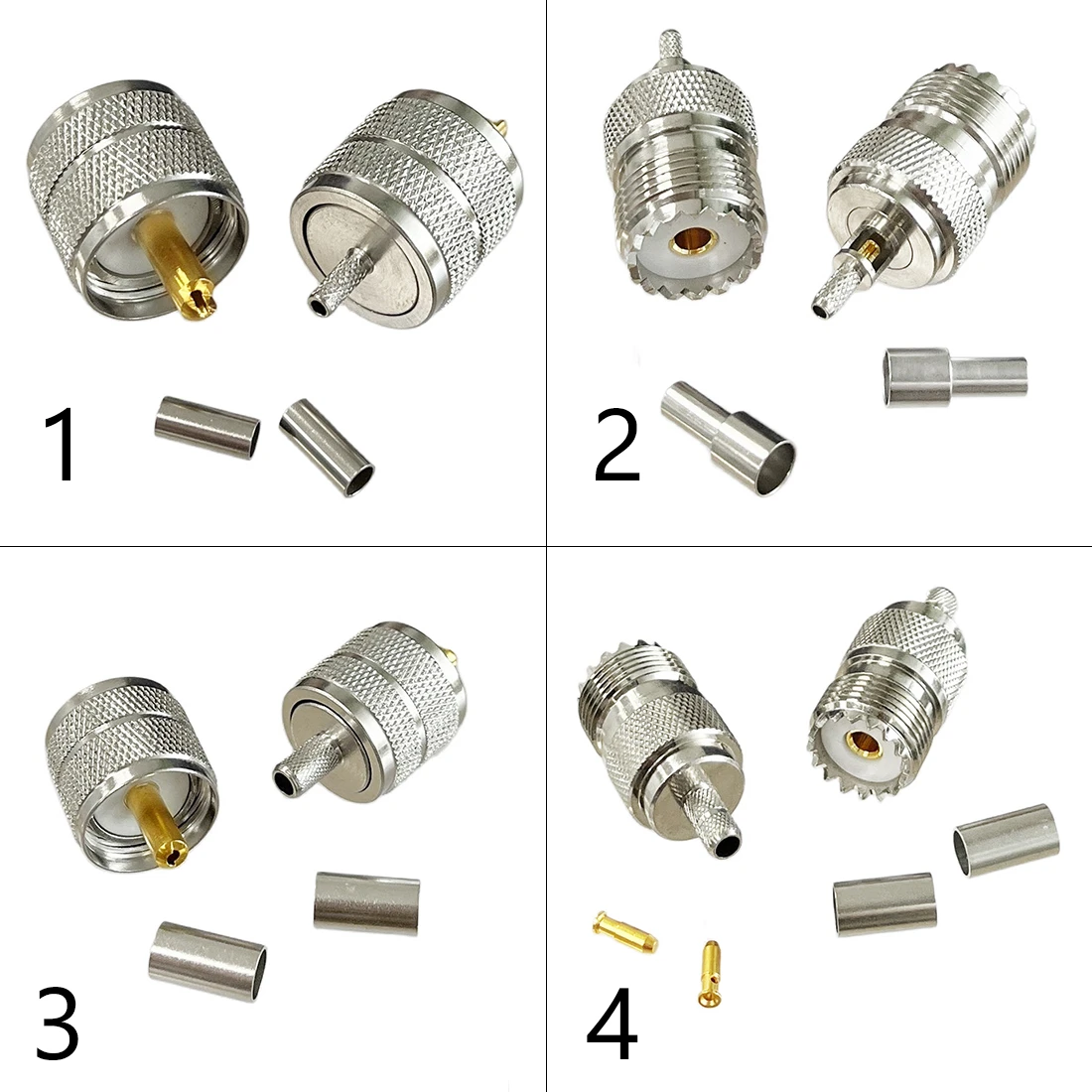 1-4PC UHF Male Female Plug Jack PL259 SO239 RF Coax Connector Crimp RG316 RG174 RG58 RG142 ...