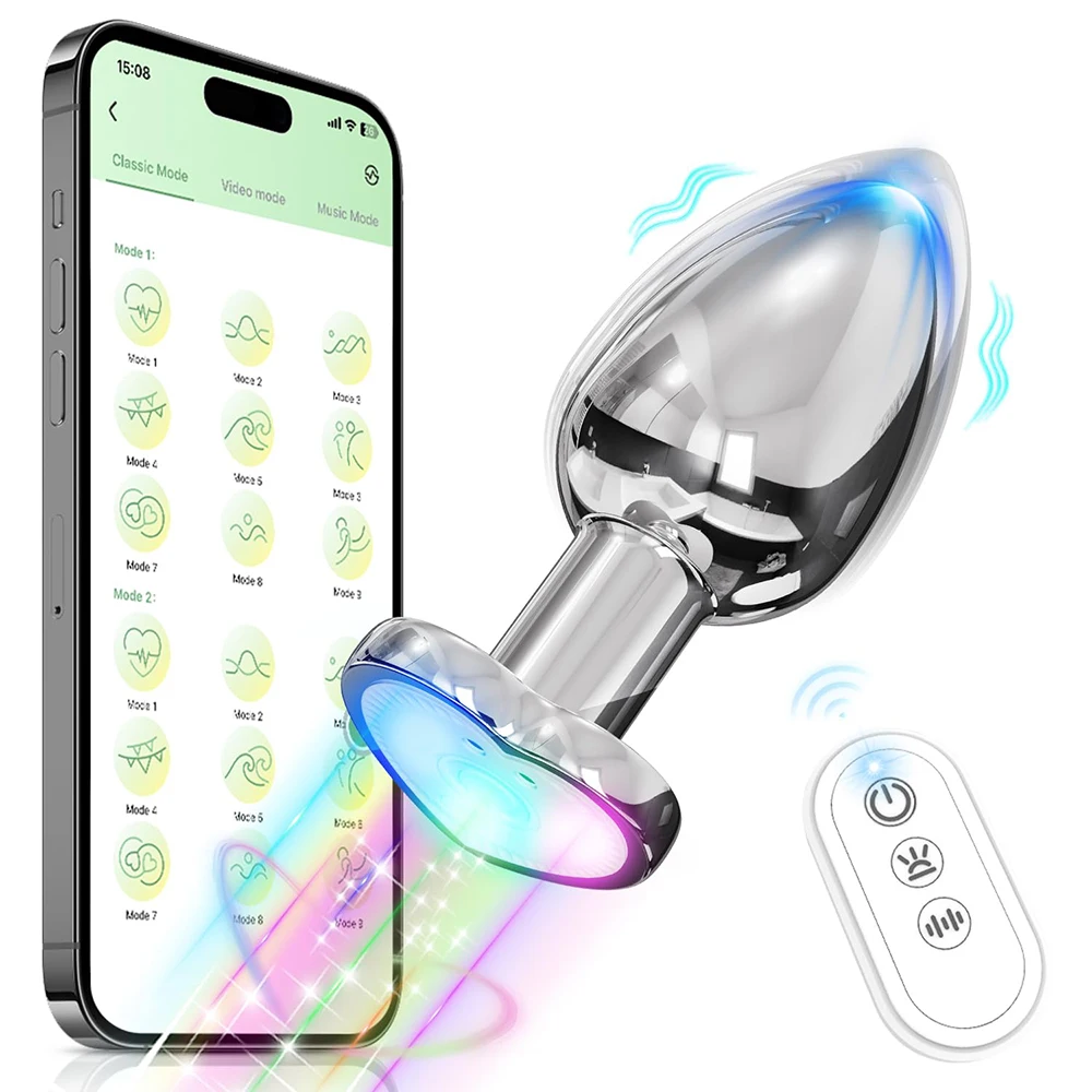 Vibrating-Remote-Heart-Shaped-App-Control-Man-and-Woman-Metal-Anal-Plug-Adult-Luminous-Electric ...