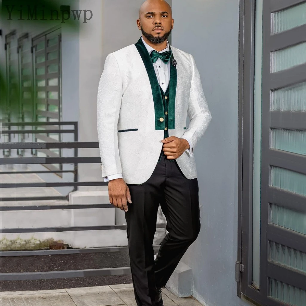 New in White Suits for Men 3 Pieces Green Velvet Blazer Sets Wedding ...