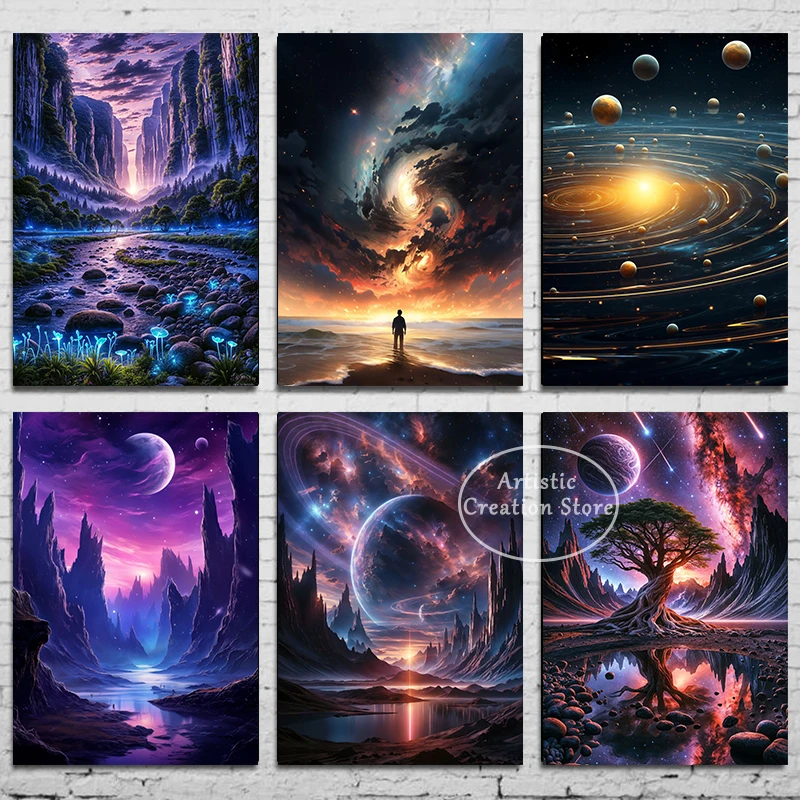 Abstract Space Fantasy Galactic Life Tree Landscape Canvas Painting ...