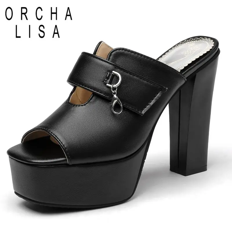 ORCHA LISA Sexy Daily Women Sandals Square Toe Block High Heels 12cm ...