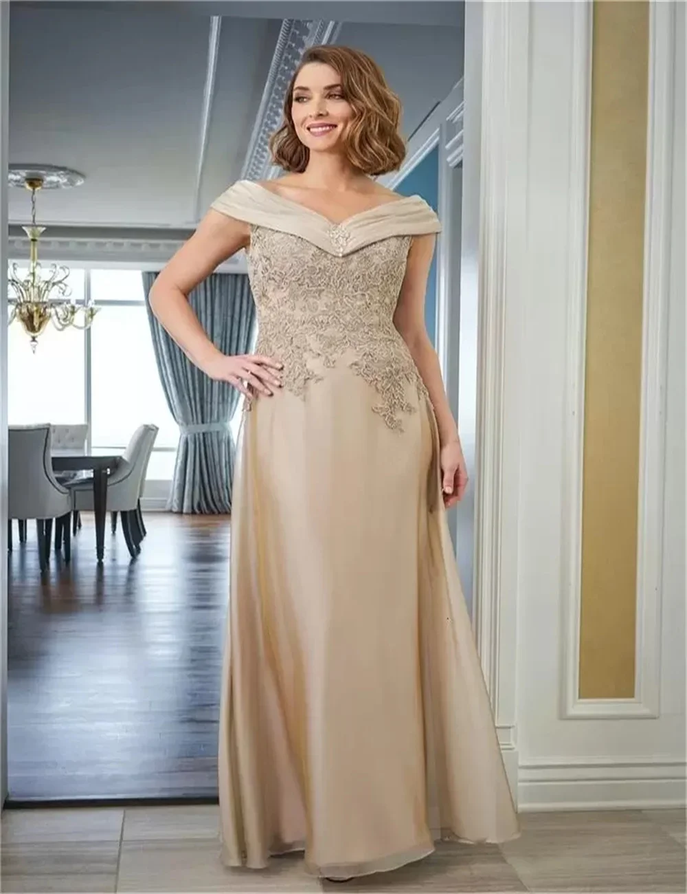 Elegant-Champagne-Mother-of-The-Bride-Dresses-Wedding-Party-Dresses-Off ...