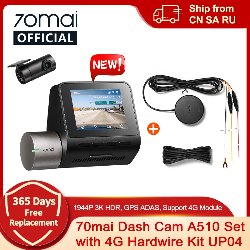70mai-Dash-Cam-A510-Set-with-4G-Hardwire-Kit-UP04-Remote-Control-1944P ...