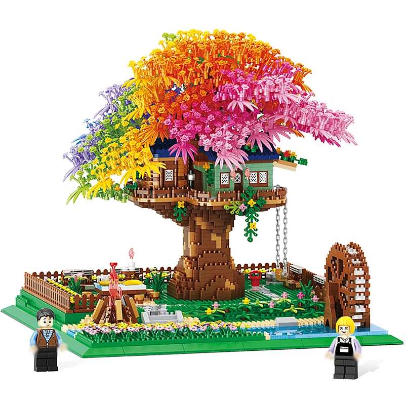 4500PCS Rainbow Sakura Tree House Building Blocks City Street ViewWater ...