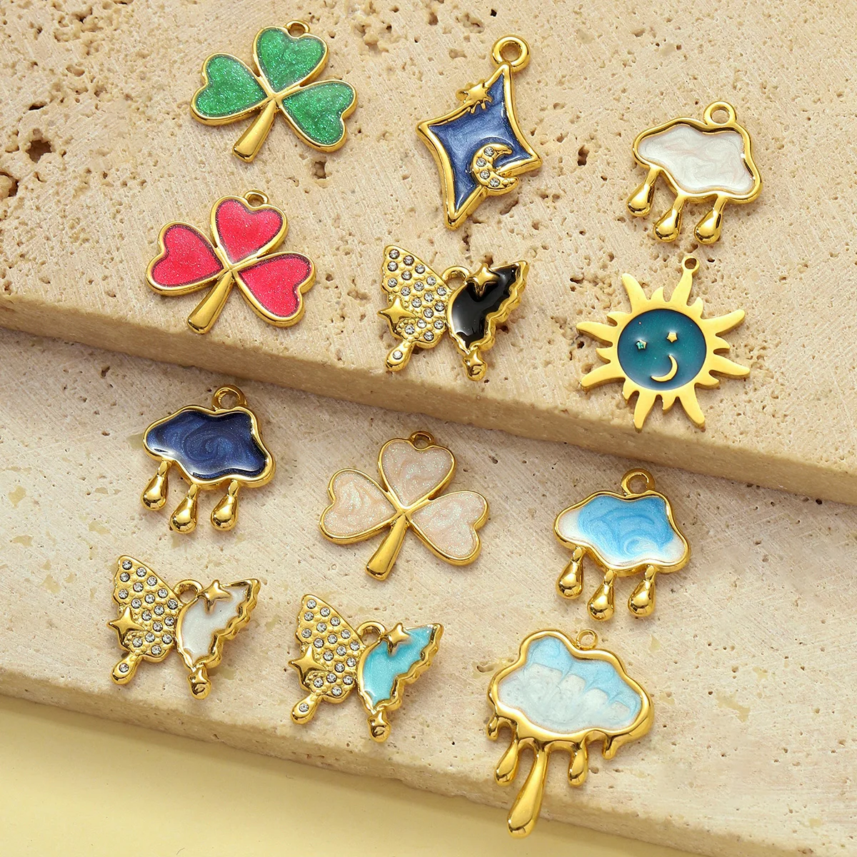 3pcs/Lot French Enamel Stainless Steel Raindrop Cloud Diy Charm Women ...