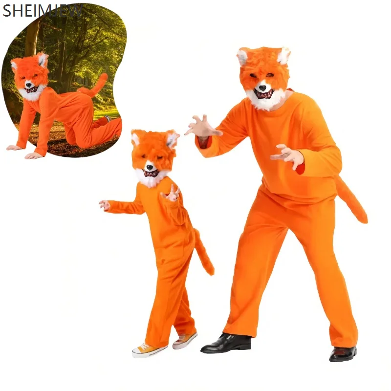 Children's Adult Animal Role Play Costume Orange Plush Fox Bodysuit ...