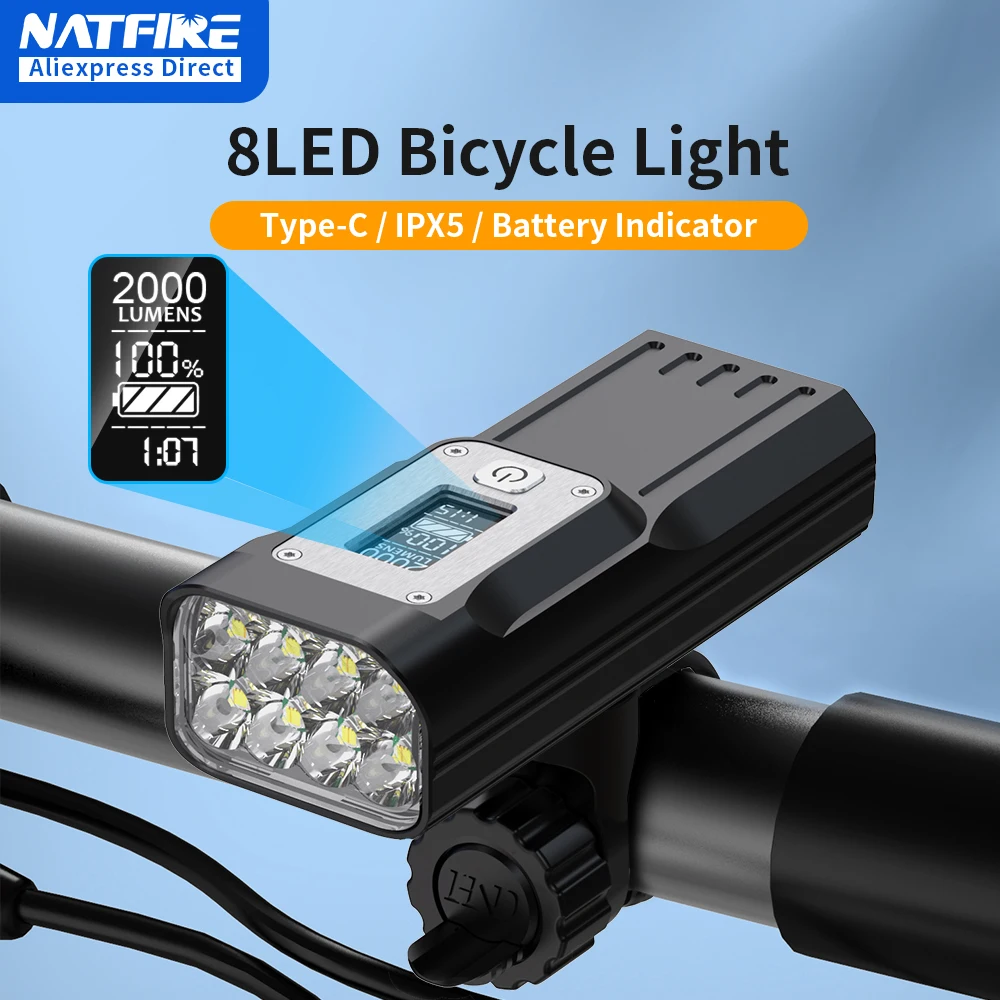 Natfire poderosa bicicleta luz oled display 10000mah recarregável bicicleta farol lanterna tipo ...