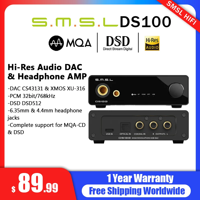 SMSL-DS100-High-Resolution-Audio-Decoder-USB-MQA-CD-XU316-Decktop-DAC ...