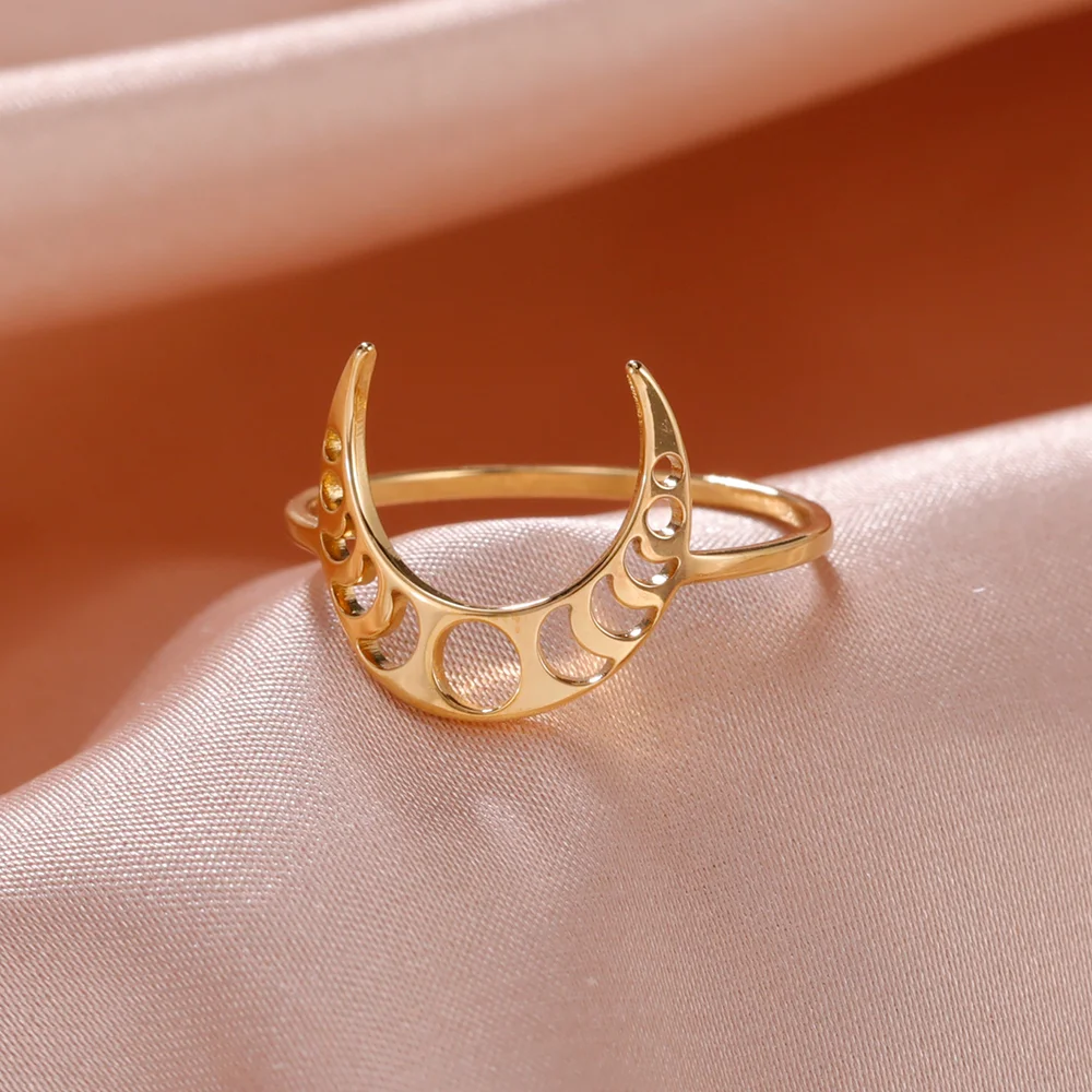 Cazador Stainless Steel Crescent Moon Phase Rings for Women Vintage Jewelry New in Rings Party ...