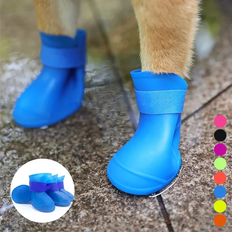 4Pcs Pet WaterProof Rainshoe Anti-slip Rubber Boot For Small Medium ...
