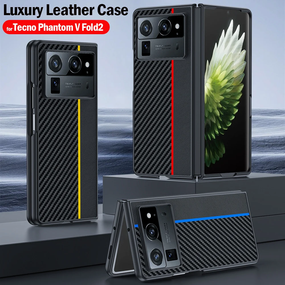 Capa For Tecno Phantom V Fold 2 Case Carbon Fiber Texture PU-Leather ...