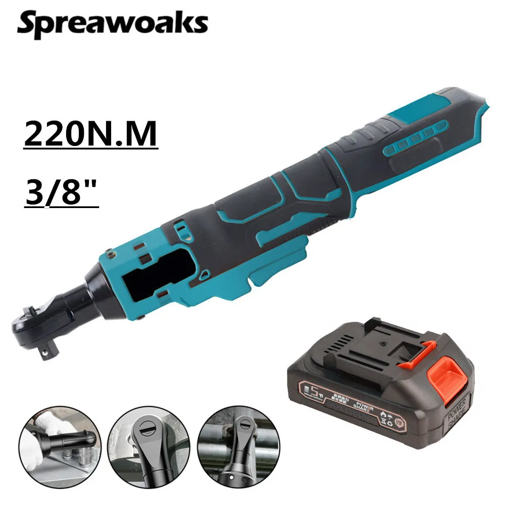 Electric Ratchet Wrench 220N.M Cordless driver 3/8-Inch Removal Screw Nut With LED Repair Power ...