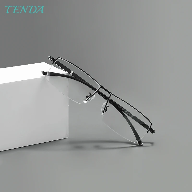 Metal-Half-Rim-Rectangular-Men-Large-Eyeglasses-Frame-For-Prescription ...