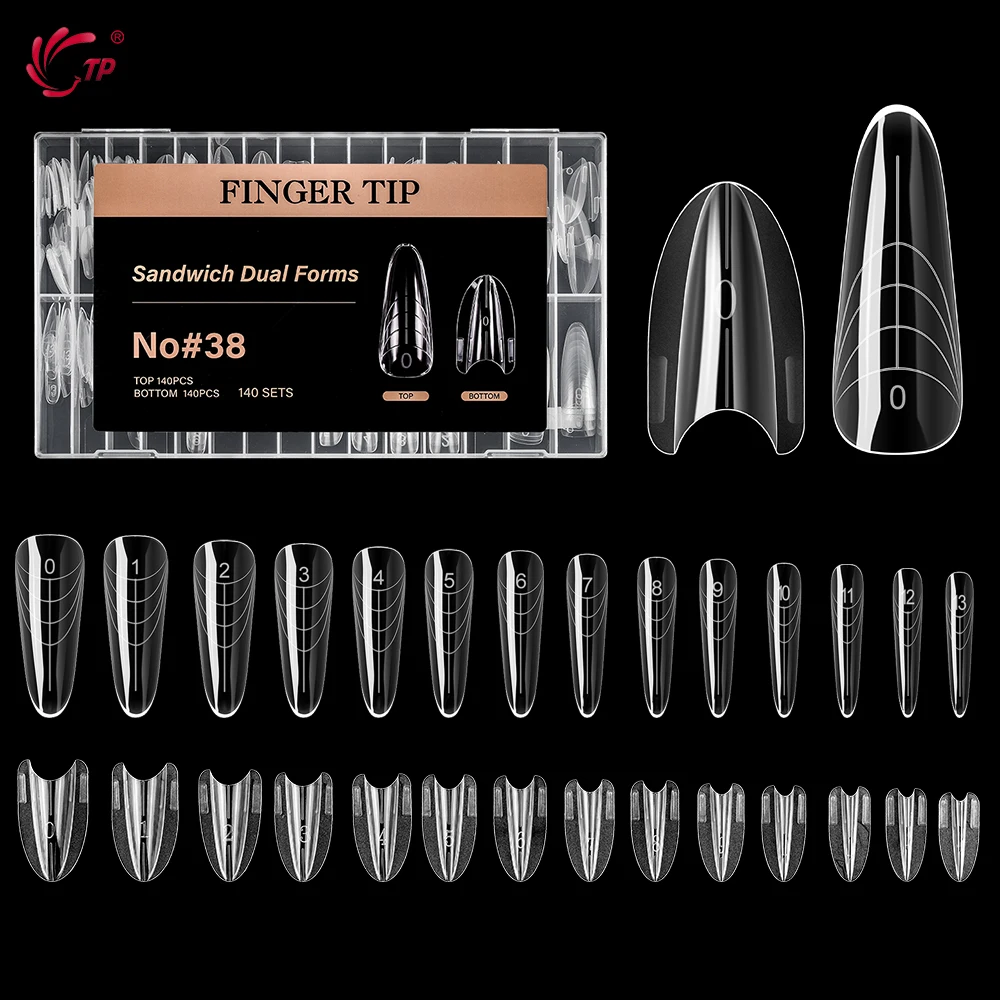 TP Sandwich Nail Dual Forms 140pcs/280pcs Clear Almond Nail Forms ...